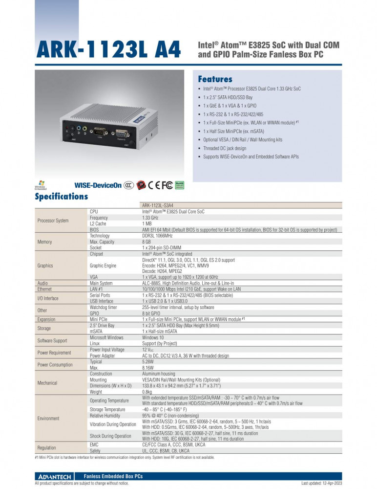 ARK-1123L product document page 1