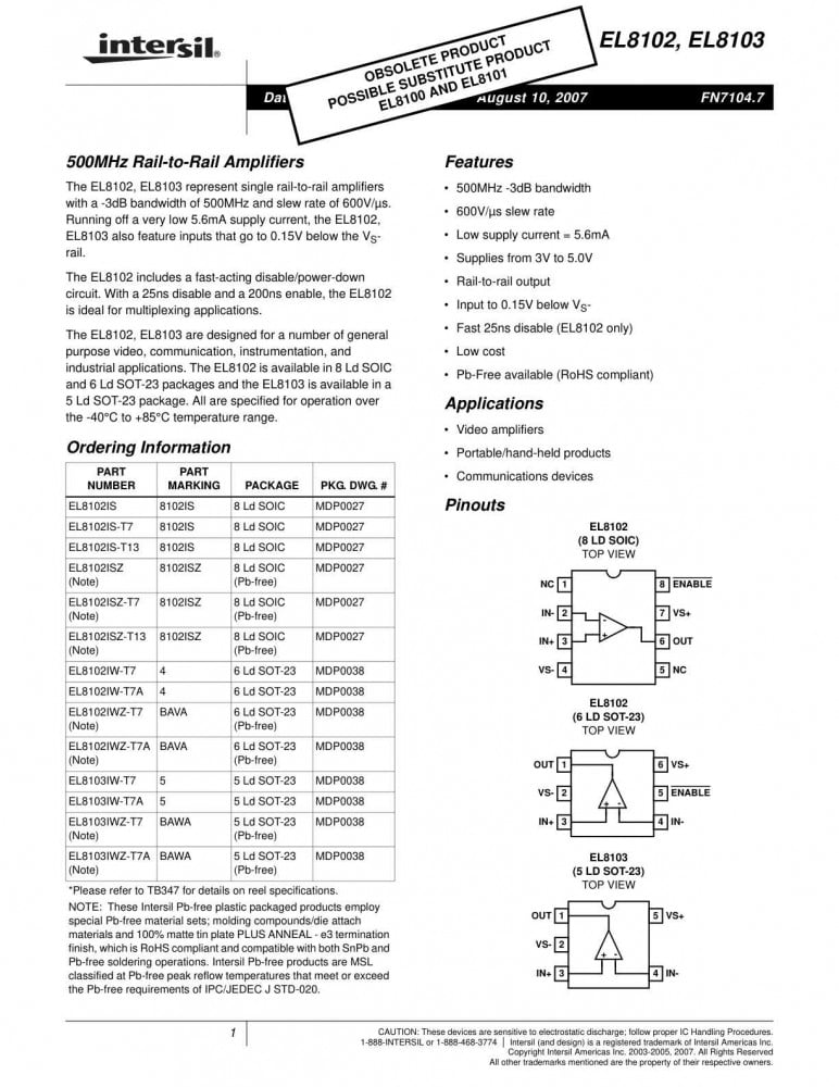 EL8102 datasheet page 1