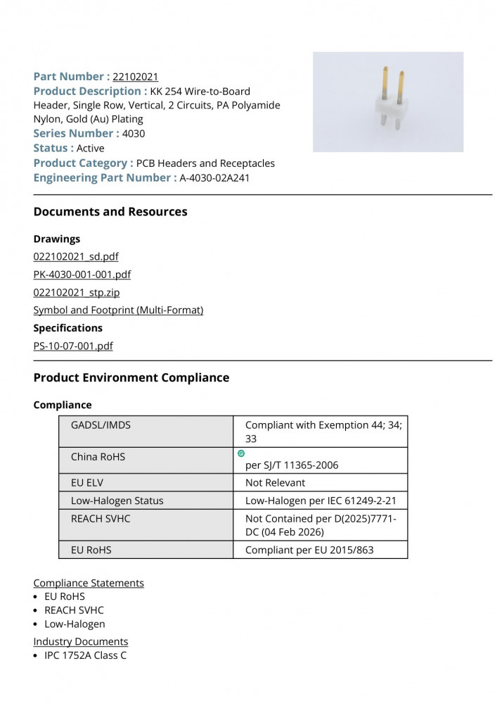 MOLEX 22102021 product document preview, page 1