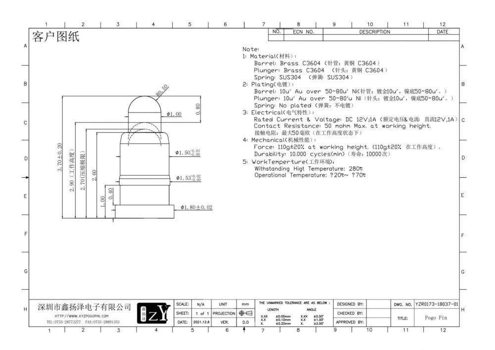 YZR0173-18037-01 packaging page