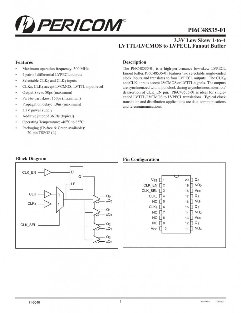 PI6C48535-01LEX datasheet page 1