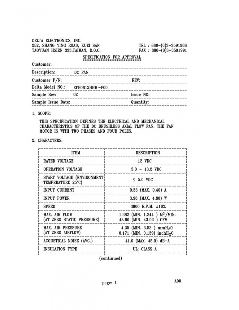DELTA EFB0812HHB-F00 specification page 2