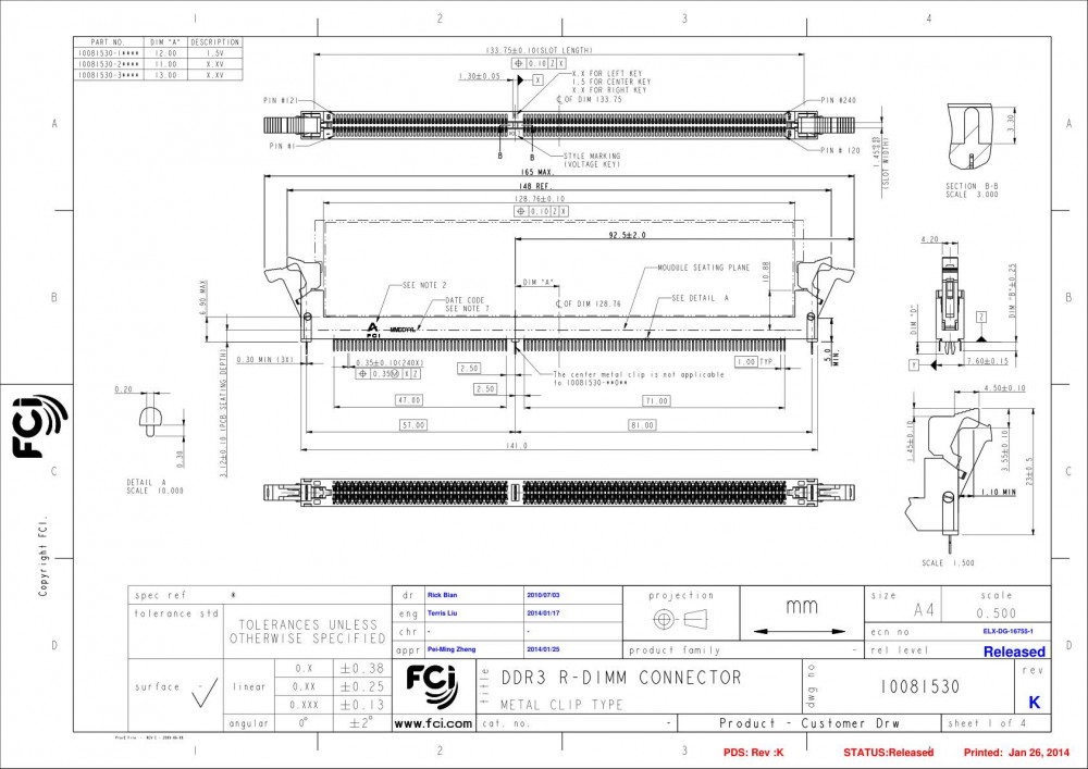 Amphenol 10081530-12218LF technical drawing page 1