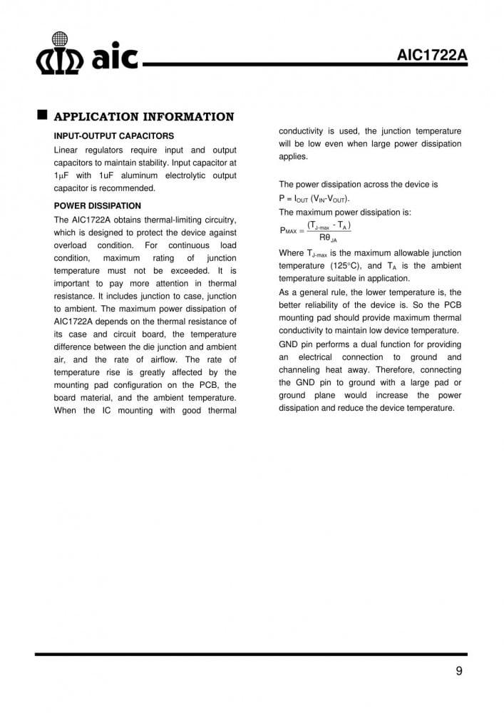 AIC1722A datasheet page 9