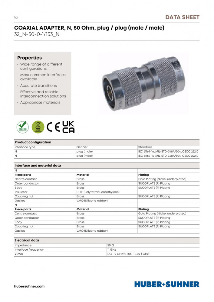 Technical document page 1 for the coaxial adapter