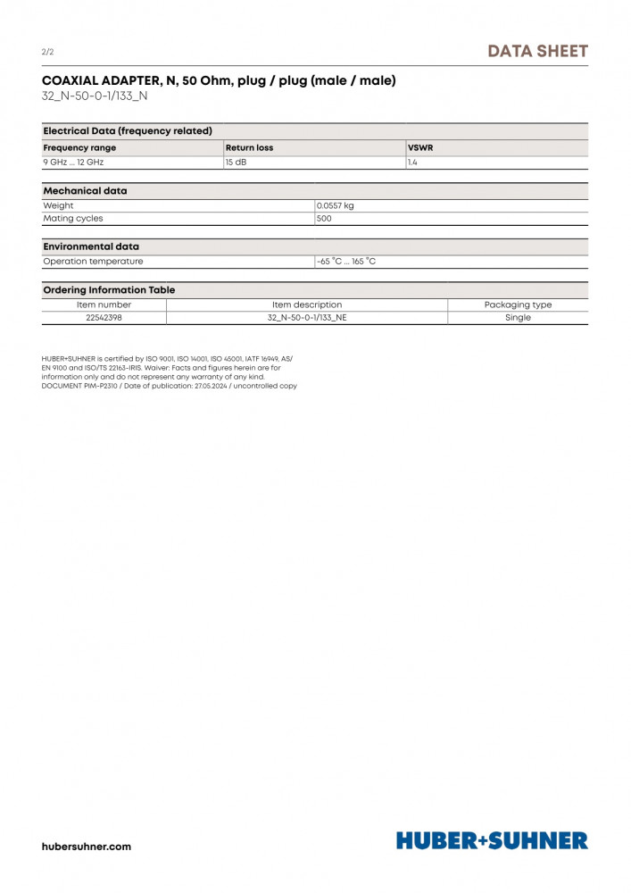 Technical document page 2 for the coaxial adapter