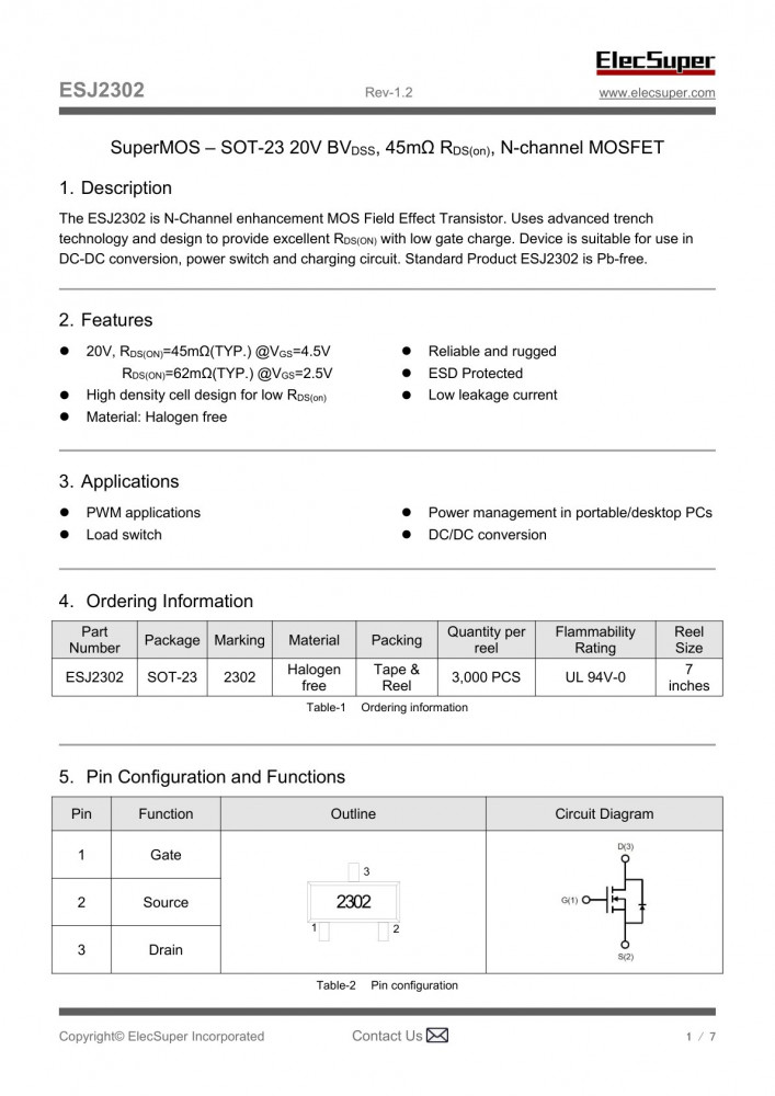 ESJ2302 datasheet page 1
