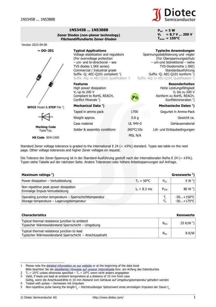 DIOTEC 1N5361B datasheet page 1