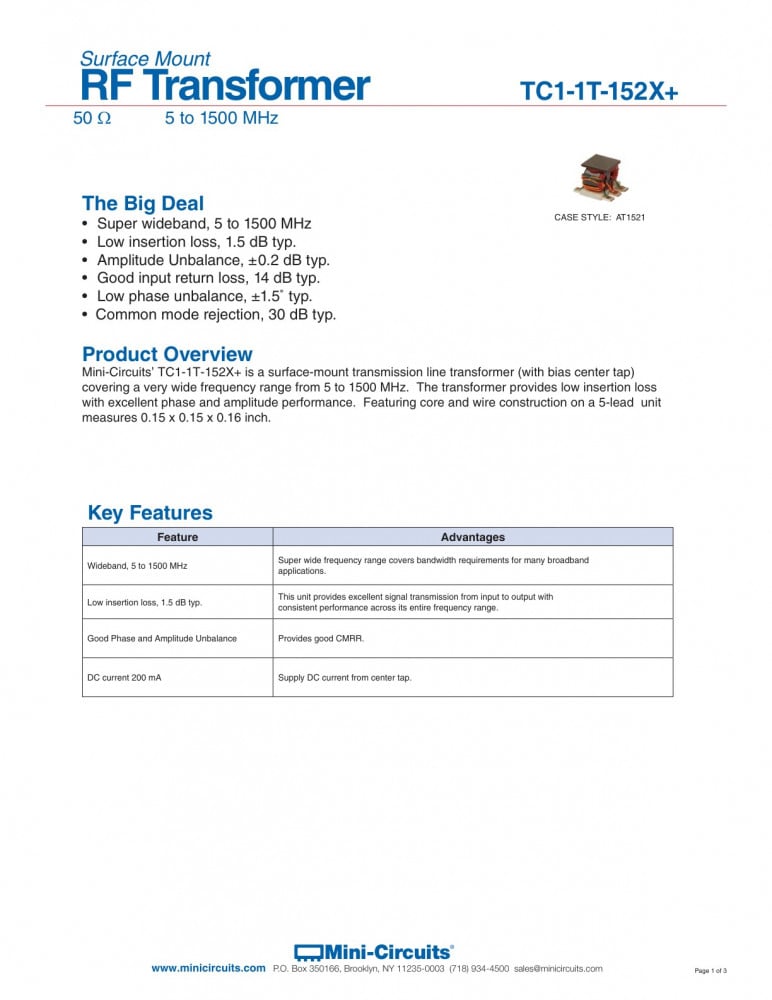 TC1-1T-152X+ datasheet page 1