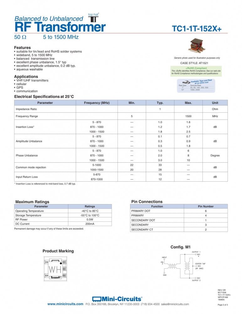 TC1-1T-152X+ datasheet page 2