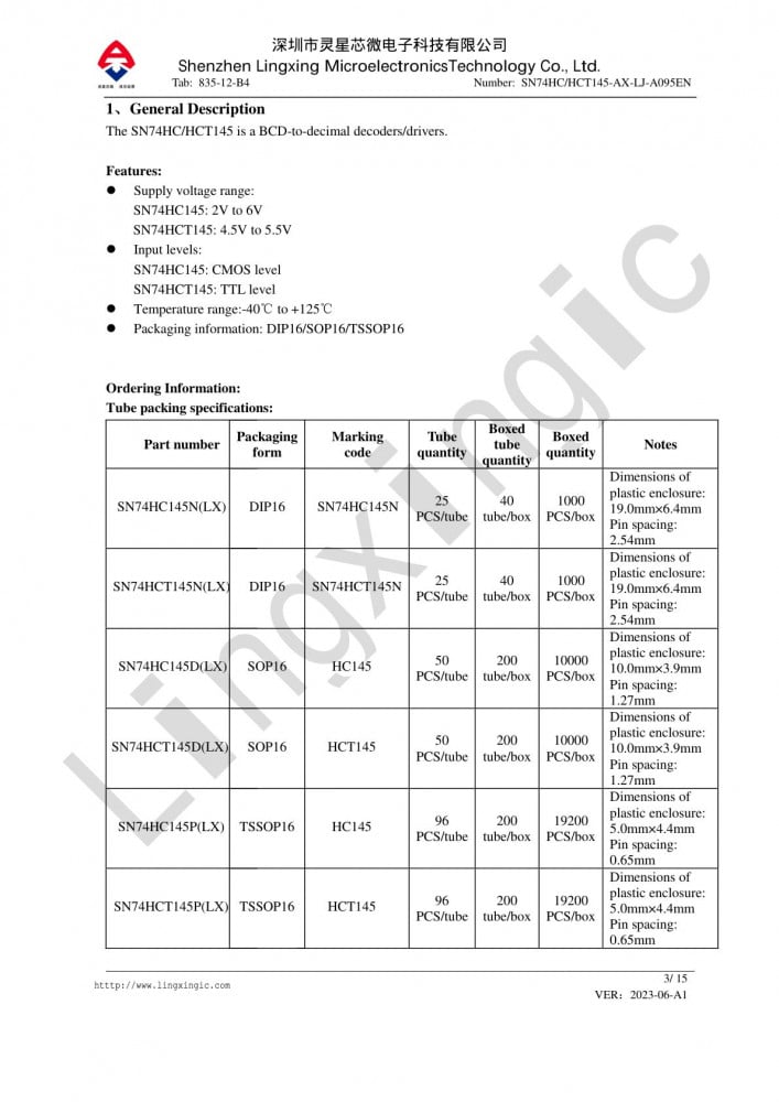 SN74HC145N(LX) datasheet page 3