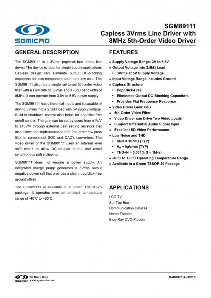 SGM89111 datasheet page 1