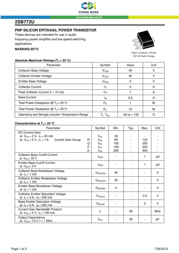 2SB772PU datasheet page 1