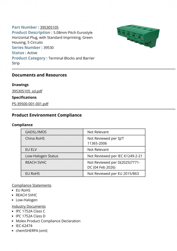MOLEX 395305105 technical document page 1