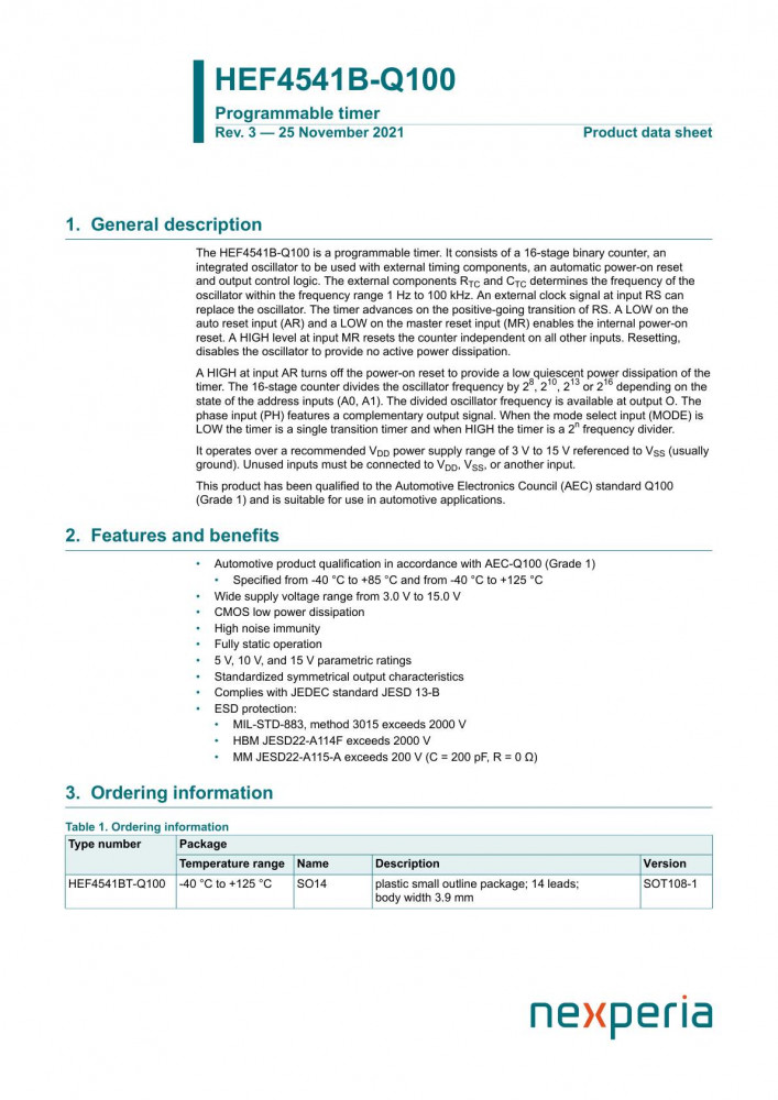 HEF4541BT-Q100Y datasheet page 1
