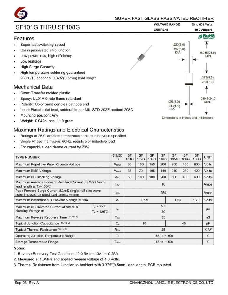 SF106G datasheet page 1