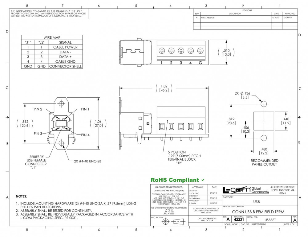 L-com USBBFT technical document page