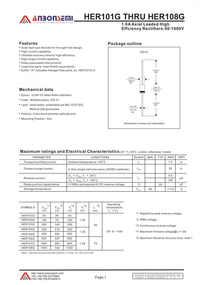AnBon HER108G datasheet page 1