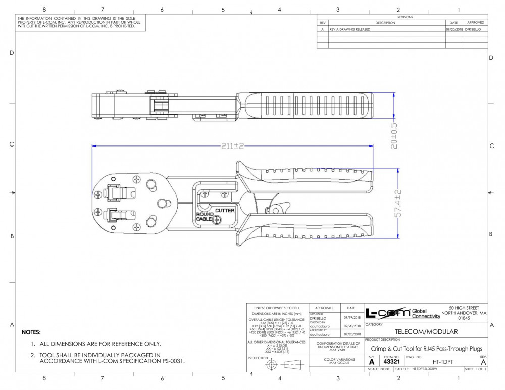 L-com HT-TDPT technical drawing preview