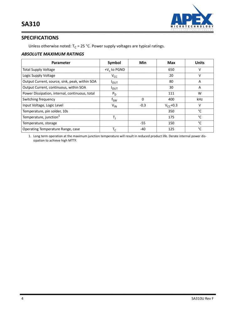 SA310 datasheet page 4