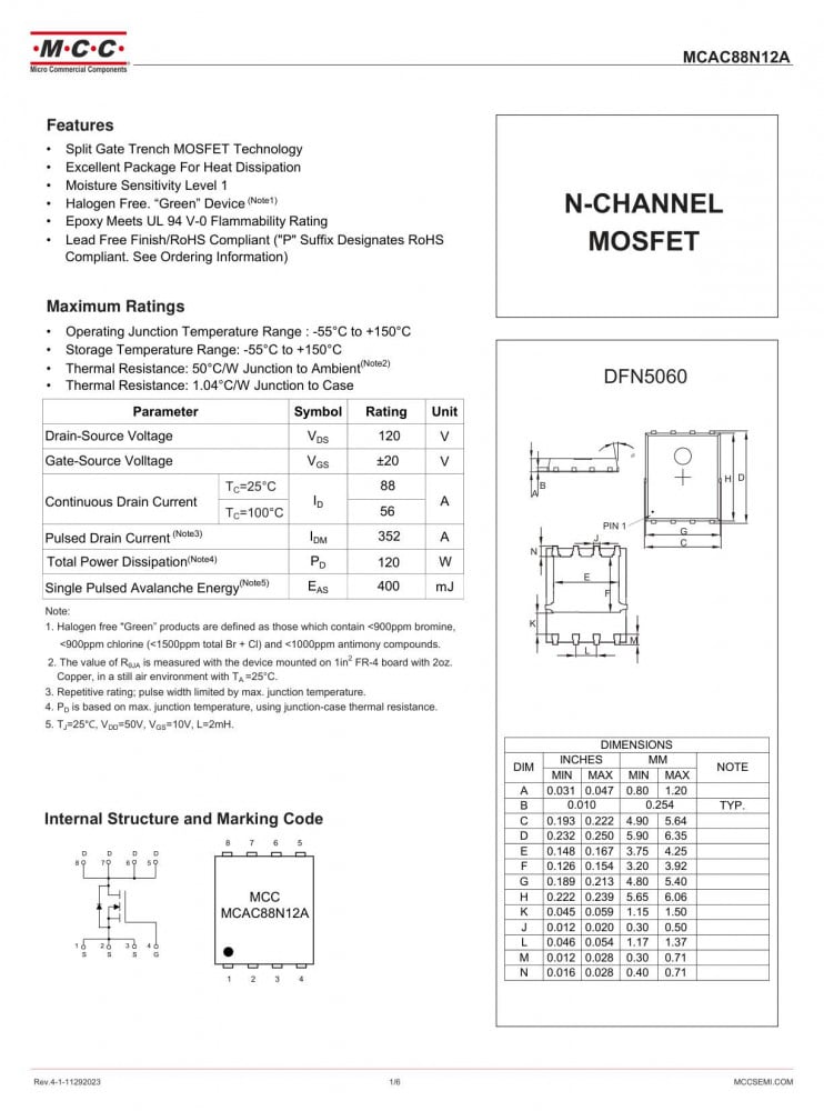 MCAC88N12A-TP datasheet page 1