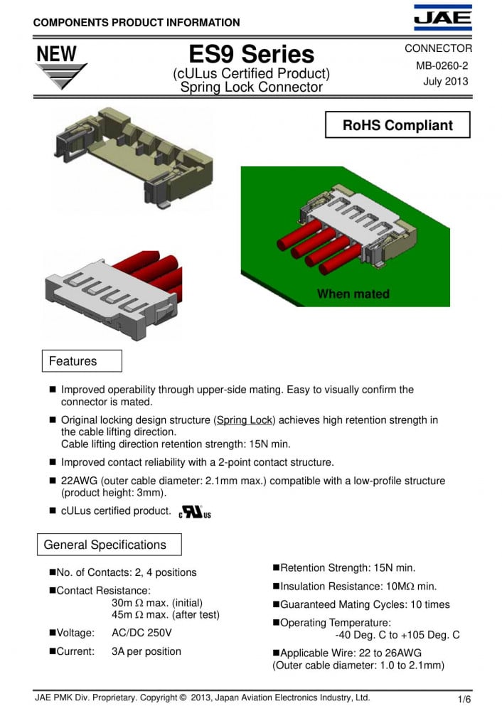 JAE ES9 series technical document page 1