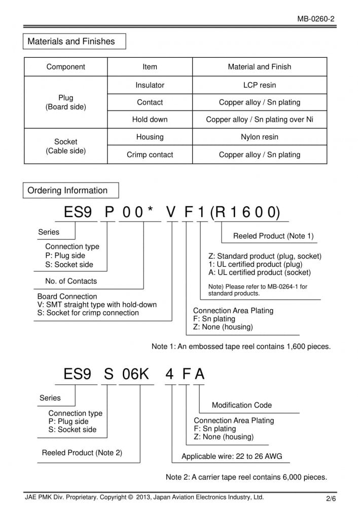 JAE ES9 series technical document page 2