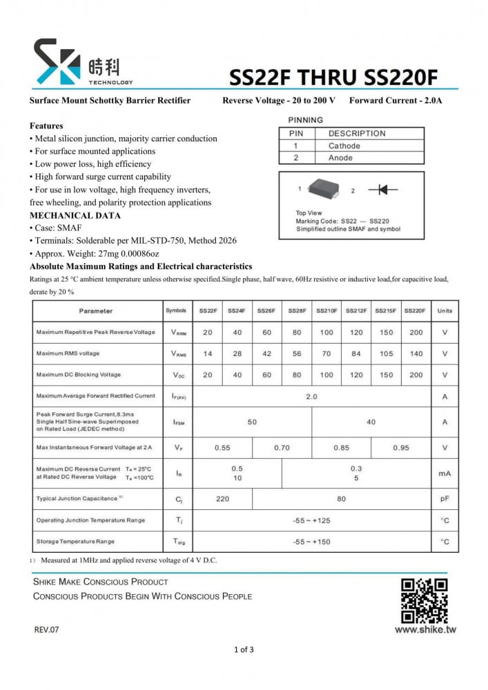 SS24F datasheet page 1