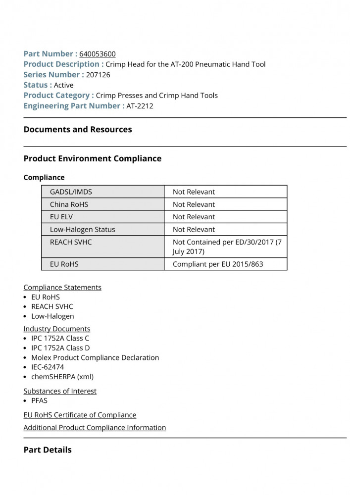Technical document page 1 for MOLEX 640053600