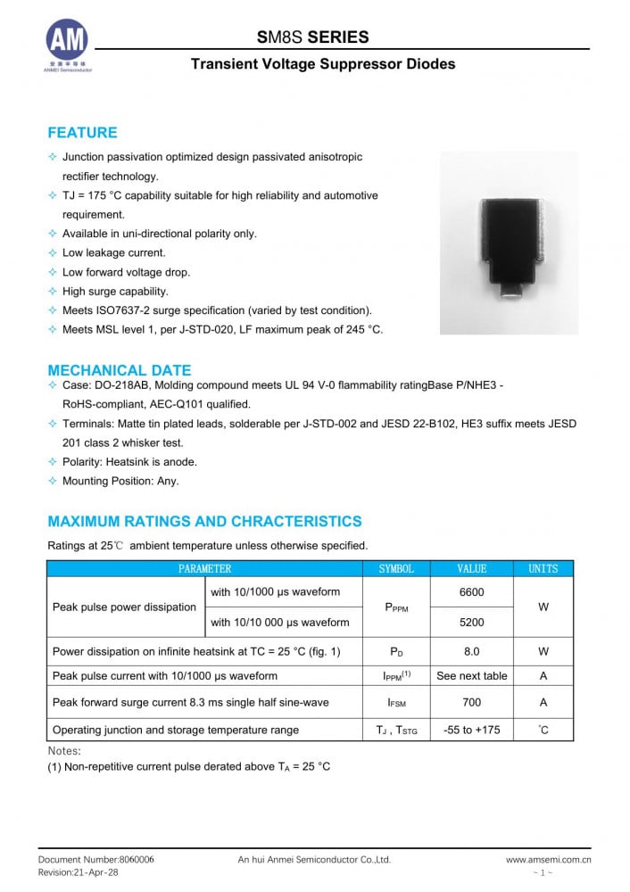 SM8S28A datasheet page 1