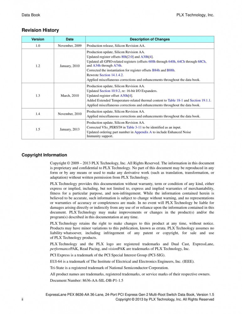 PEX8636-AA data book page 2