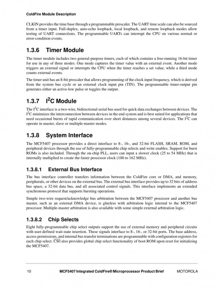 MCF5407 product brief page 10