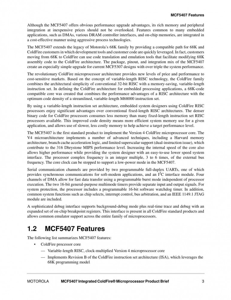 MCF5407 product brief page 3