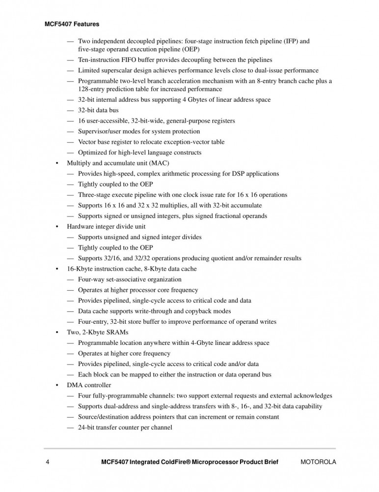 MCF5407 product brief page 4