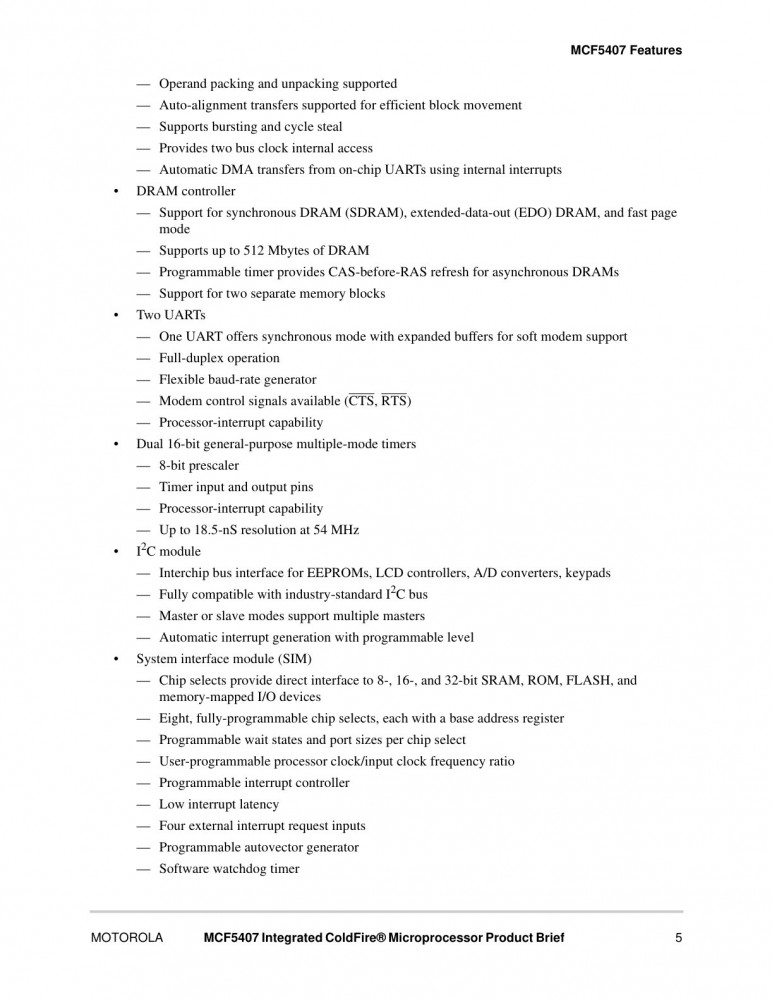 MCF5407 product brief page 5