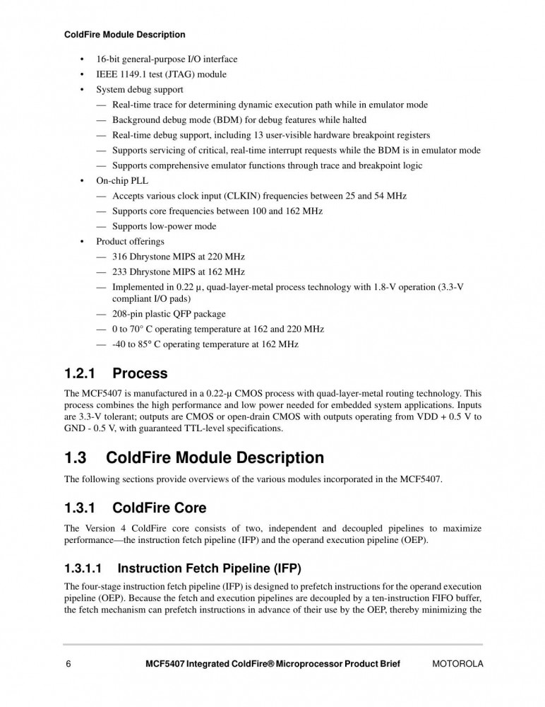 MCF5407 product brief page 6