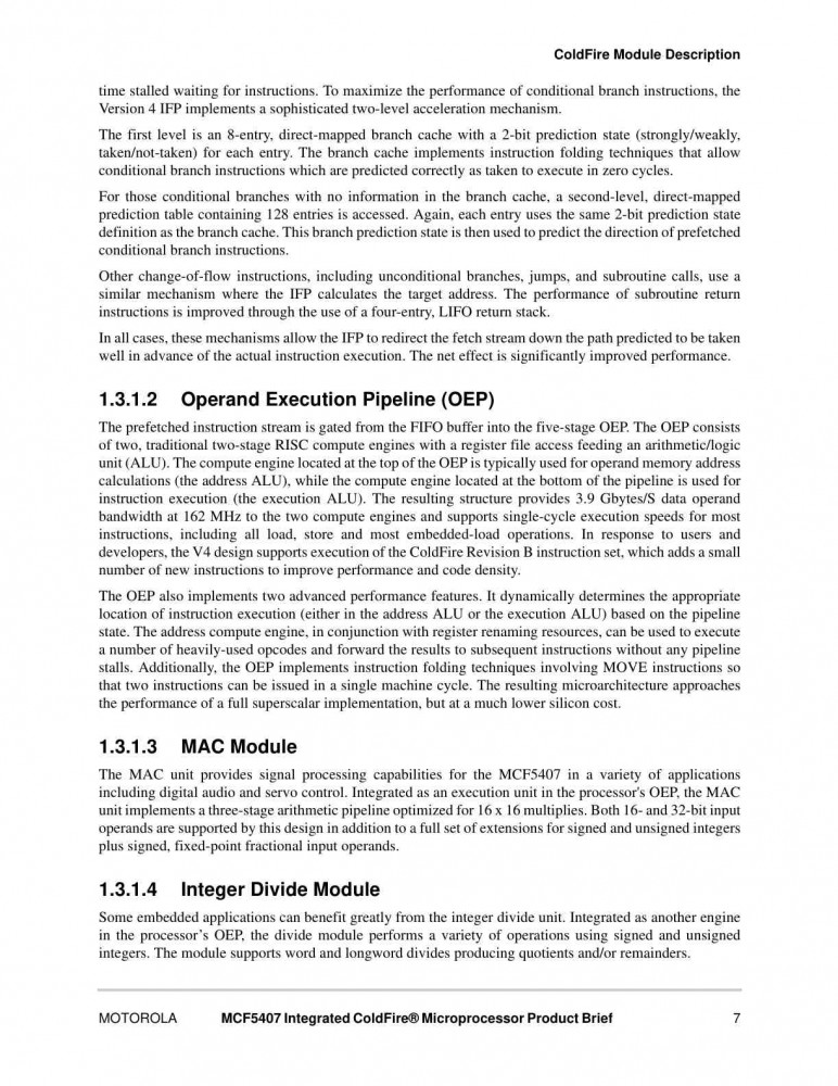 MCF5407 product brief page 7