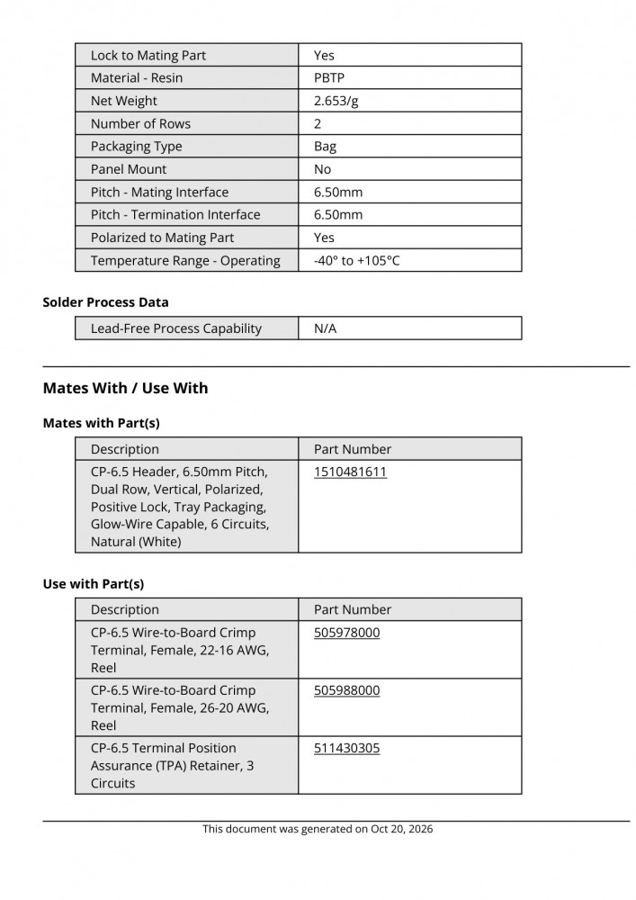 Molex CP 6.5 mm connector product specification page preview 3