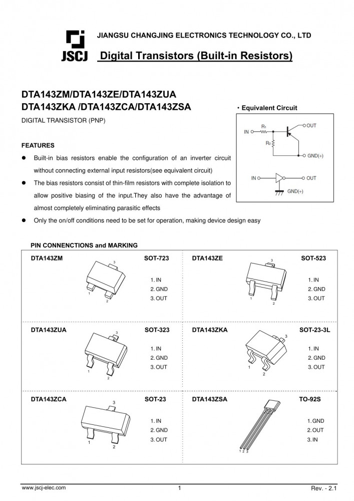 DTA143ZE datasheet page 1