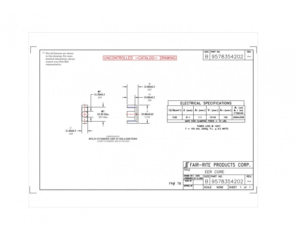 Fair-Rite 9578354202 technical drawing