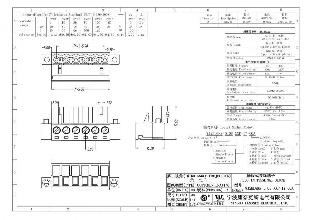 KANGNEX WJ2EDGKM-5.08-21P-14-00A technical drawing
