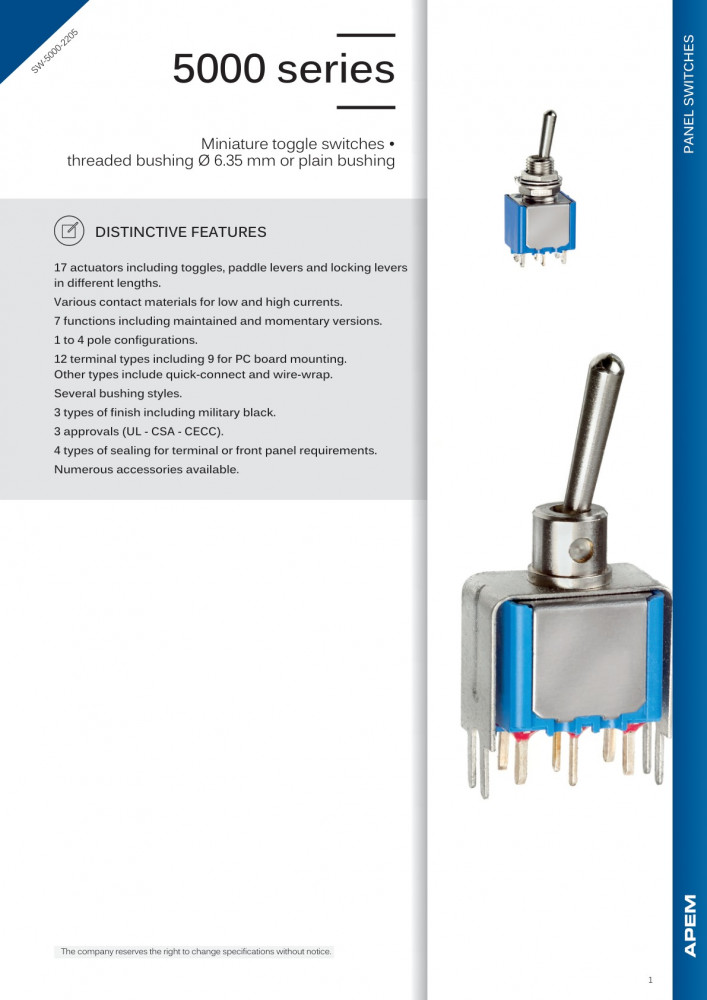 APEM 5000 series document page 1