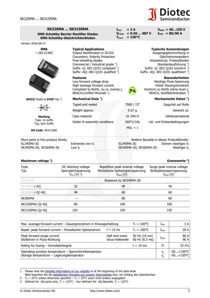 DIOTEC SK310SMA-AQ datasheet page 1