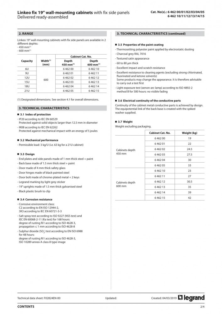 Legrand Linkeo cabinet technical document, page 2