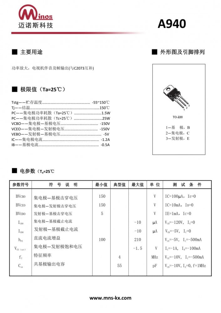 Minos A940 datasheet page 1