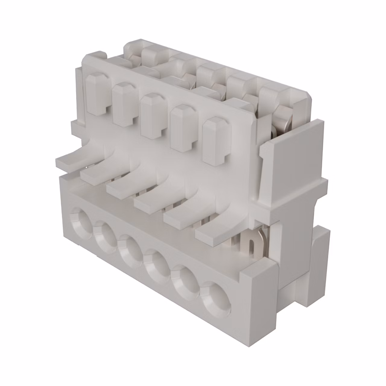 Appli-Mate RAST 2.5 IDT Housing, 2.50mm Pitch, with Side Latches, Female, 6 Circuits, Position Keys A & G Removed, Polarizing Rib Between 2/3 for sale