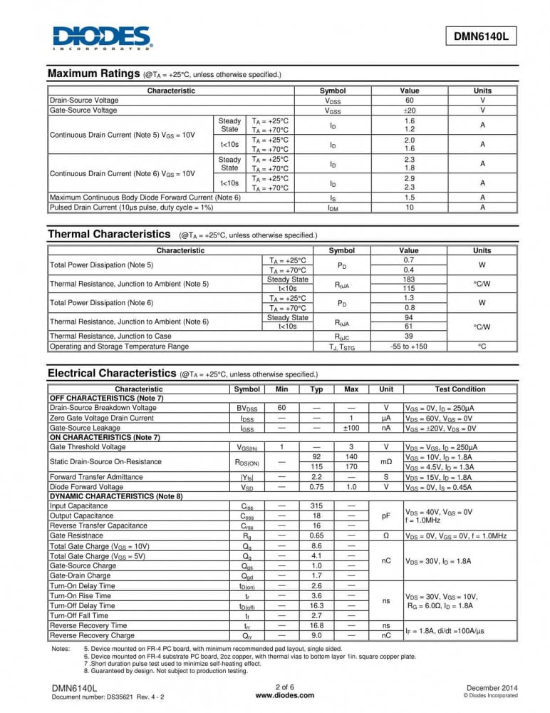 DMN6140L-7 datasheet page 2