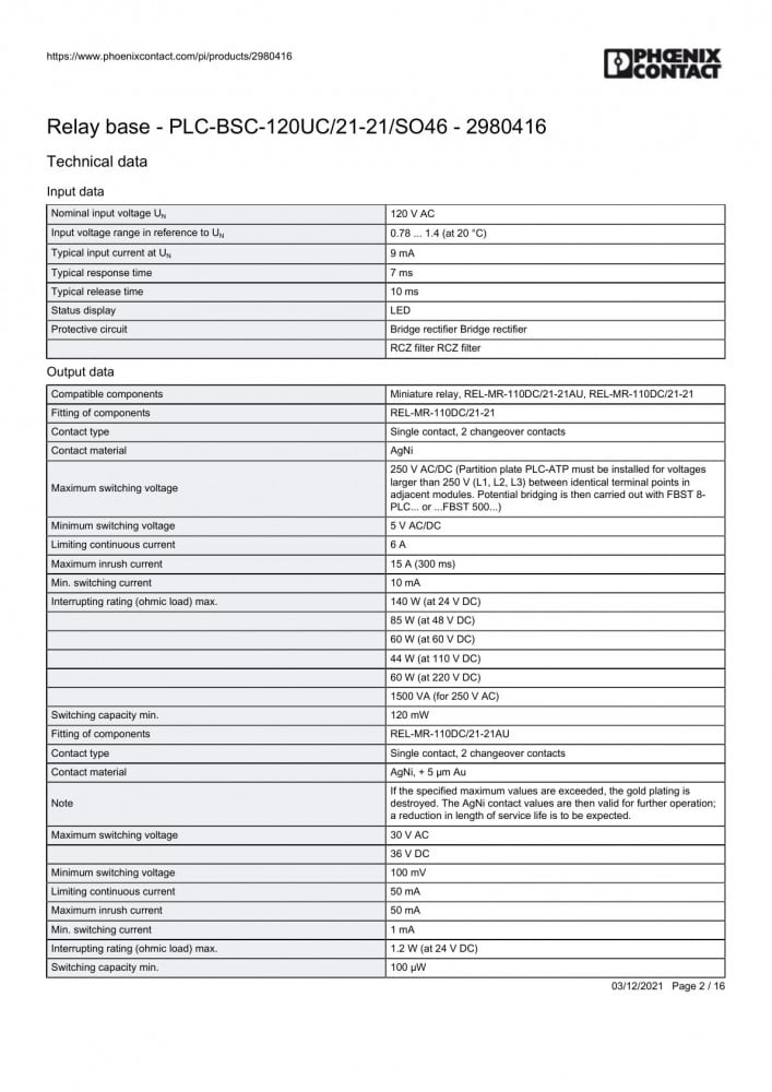 Phoenix Contact 2980416 technical document page 2