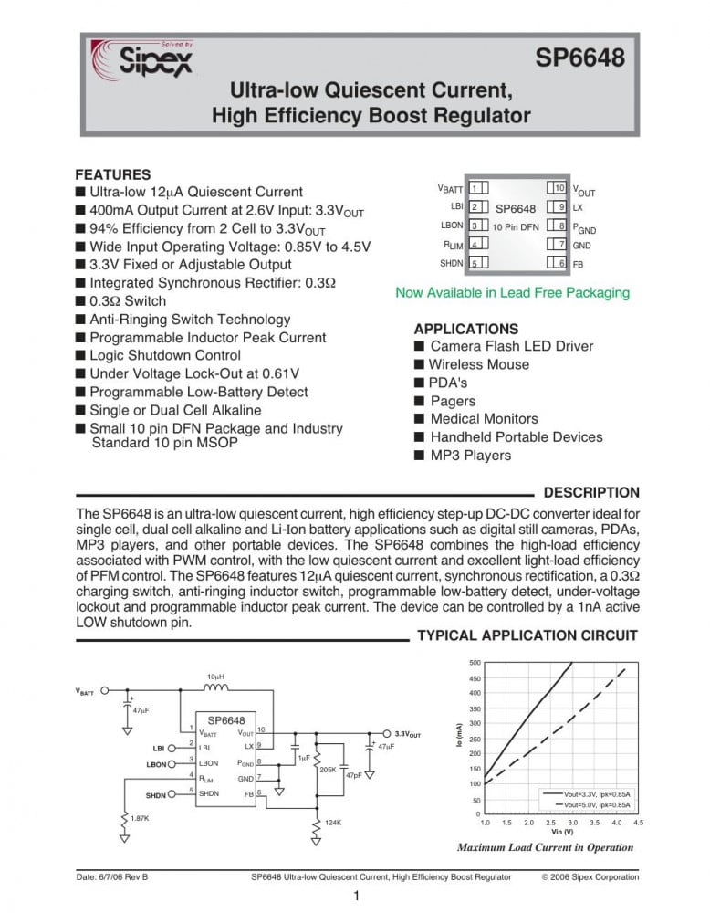 SP6648 datasheet page 1