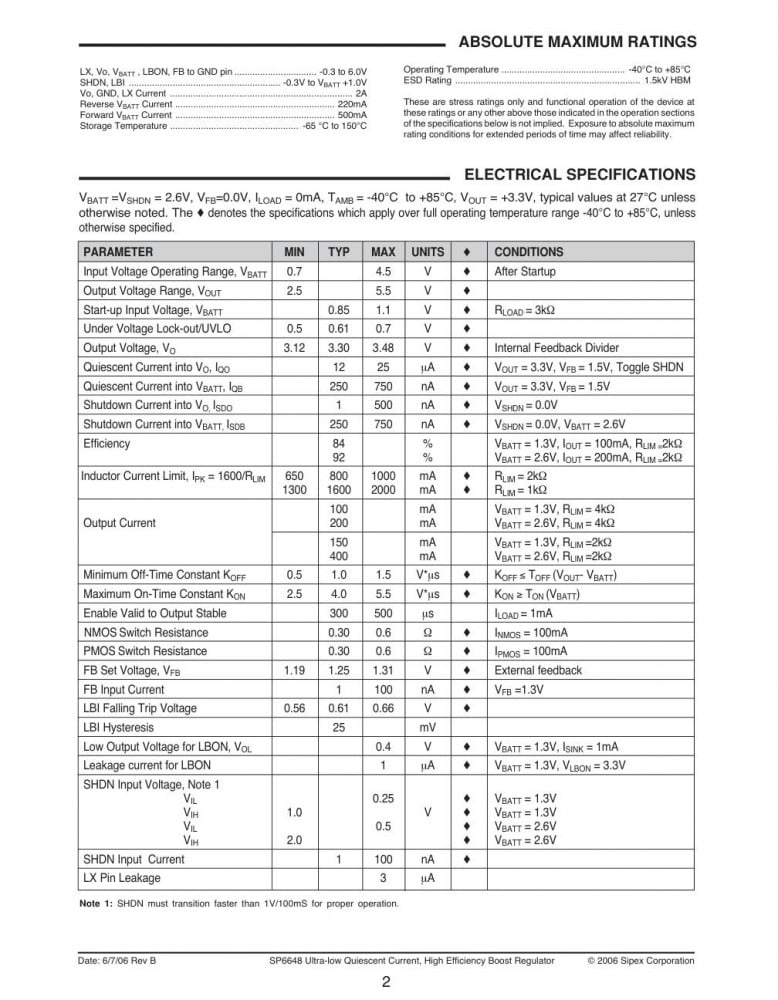 SP6648 datasheet page 2